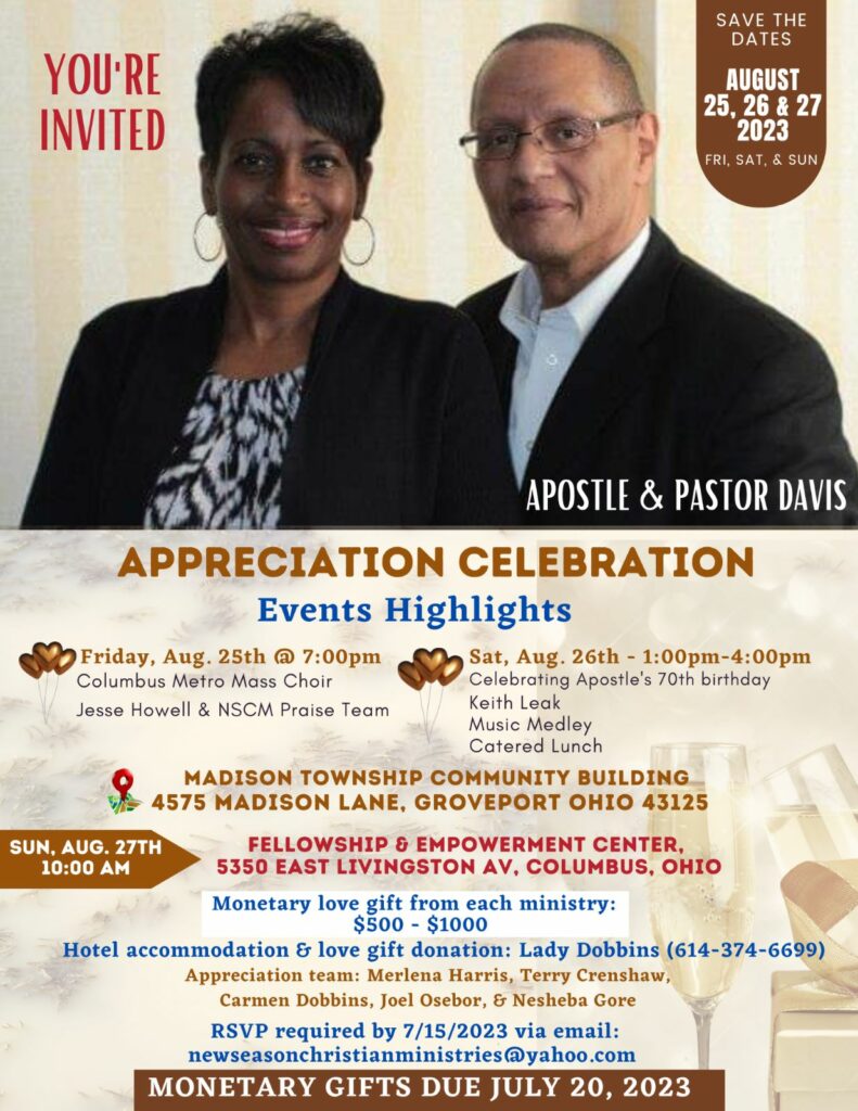 Fellowship Appreciation of Apostle Larry & Pastor Bev Davis – FOCIC INTERNATIONAL MINISTRIES